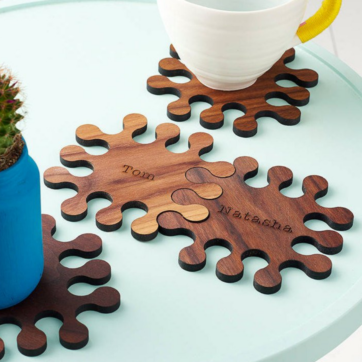 Personalised Walnut Jigsaw Coasters – Wood Paper Scissors
