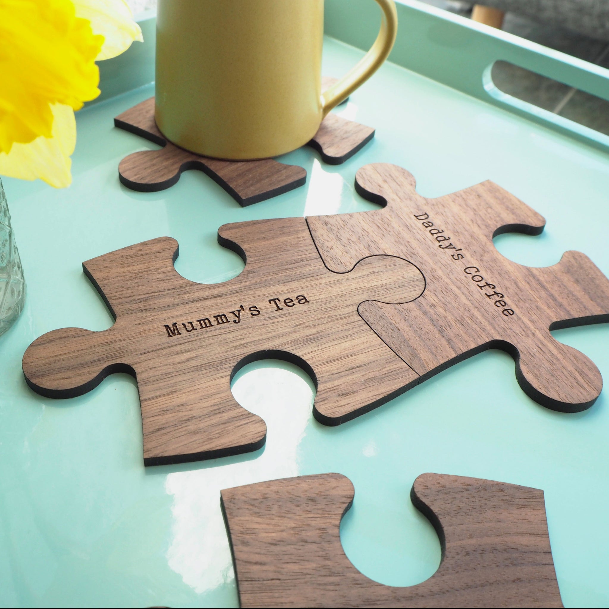 Personalised Jigsaw Piece Wooden Coasters – Wood Paper Scissors
